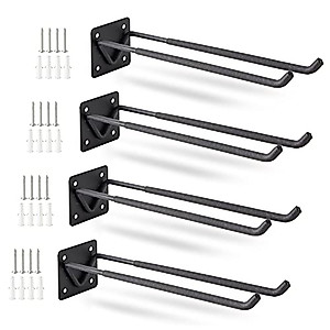 4 Pack Heavy Duty Hooks for Garage Wall Organizer Rack, 12-Inch Steel Utility Tool Hangers for Holding Shovels, Ladders, Bikes, Chairs (Black)