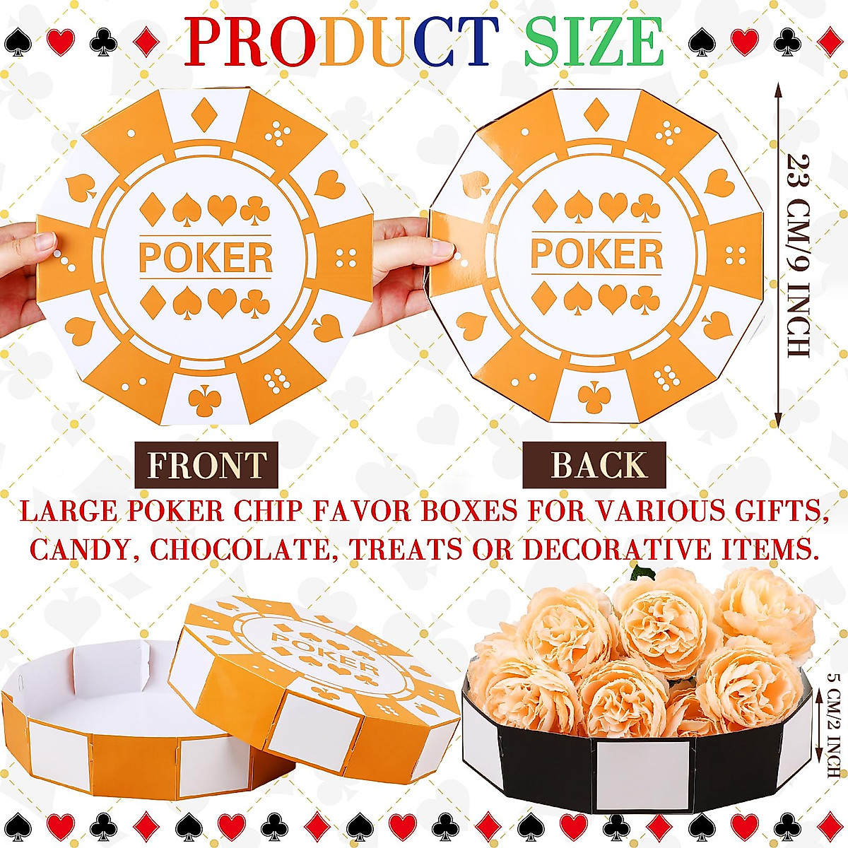 PullCrease 12 Pcs Large Poker Chip Favor Boxes 9 Inch Casino Themed Party Decorations Giant Chip Table Centerpiece for Game Night New Year Prom Casino Birthday Party Supplies