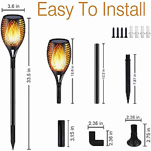 Solar Lights,Waterproof Flickering Flames Torches Lights Outdoor Solar Light Landscape Decoration Lighting Dusk to Dawn Auto On/Off Security Torch Light for Pathway, Patio, Yard, Garden (2 Packs)