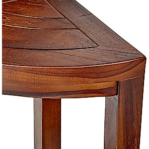 ALATEAK Teak Wood Bath Spa Shower Stool Corner Table Bench Stool Fully Assembled- Dark Brown