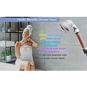 Ionic Shower Head High Pressure with Hose and Bracket, Mineral Balls Ionic Shower Head for Skin & Hair Health, Water Saving, Handheld 3 Modes Pressure Shower