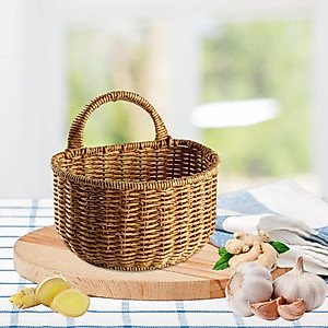 Qianly Wall Hanging Baskets Storage with Handle Washable Decorative Basket Woven Wall Basket Kitchen Bin for Towels Magazines Toys Balcony Cabinet, 17cmx15cm