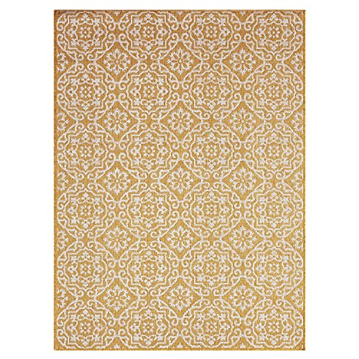 Nicole Miller New York Patio Country Danica Transitional Geometric Indoor/Outdoor Area Rug, Yellow/White, 7'9"x10'2"