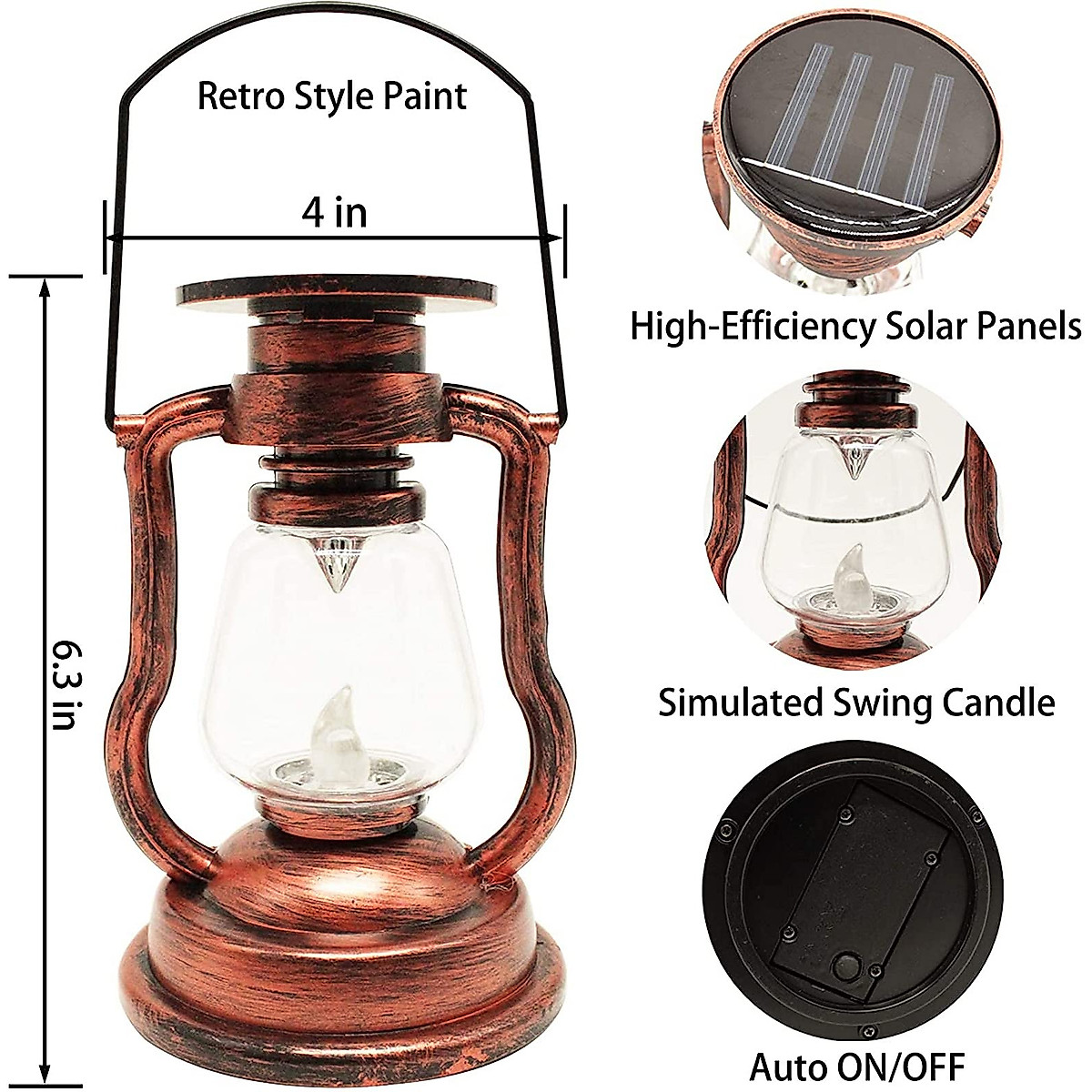 Solar Power Lantern Antique Light Lamp for Garden Patio Umbrella Lamp Tree Pool Pavilion Lawn Porch Decor Camping Lantern Hurricane Lantern (Bronze) Pack 1