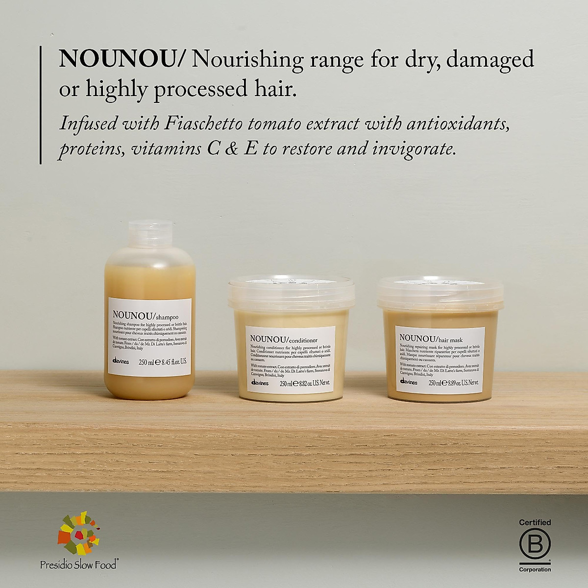 Davines NOUNOU Shampoo | Hydrating Deep Shampoo for Bleached, Permed, Relaxed, Damaged Hair or Very Dry Hair | Replenishes Chemically Processed Hair | 8.45 fl oz (Pack of 1)