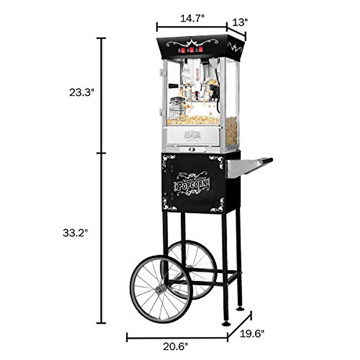 Great Northern Popcorn Company Black Matinee Movie 8 oz. Ounce Bar Style Antique Popcorn Machine, w/ cart