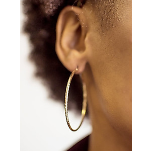 14K Yellow Gold Diamond Cut Tube Hoop Earrings, (2mm Tube) (50mm)