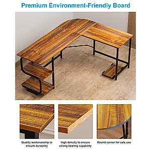 Teraves Reversible L Shaped Desk with Large Surface, 61 Inch Sturdy Corner Desk with Storage Shelves, Premium Office Computer Desk Workstation for Home Office Gaming