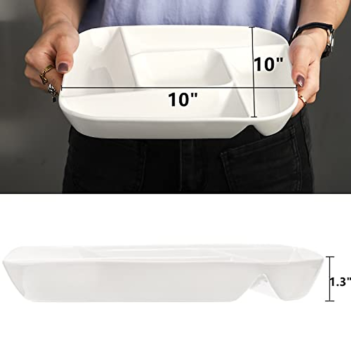 DEAYOU 3 Pack Ceramic Chip and Dip Serving Tray, Porcelain Divided Serving Platter, 10" Decorative Sectional Appetizer Plate, 5-Compartment Stoneware Relish Fruit Dish for Veggie, Snack, Entertaining