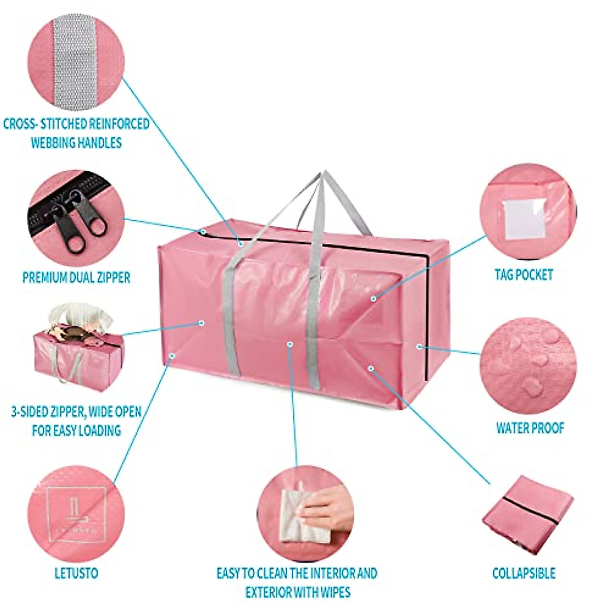 Heavy Duty Extra Large Moving Bags with Extra Long Handles -Includes Backpack Straps - Easy Storage For Space Saving (Set of 8) (Mixed Colors 2 of Each)