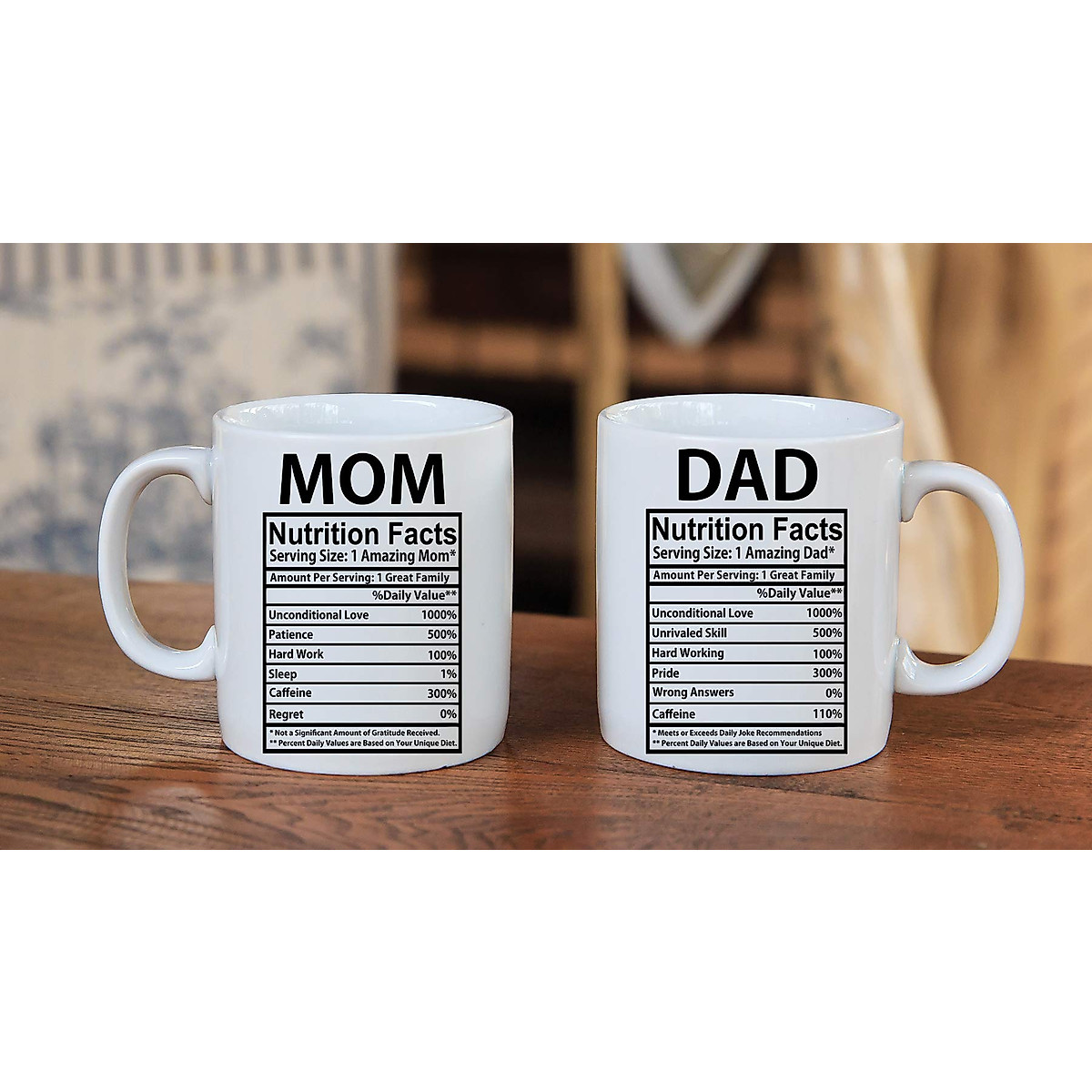 AW Fashions Mom & Dad Nutritional Facts 11oz White Ceramic Funny Couple Coffee Mugs Set For Husband and Wife Him And Her Gifts Mr & Mrs Gift Anniversary Mom and Dad Present Tea Cup