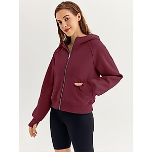 AUTOMET Womens Oversized Sweatshirts Zip Up Cropped Hoodies Fleece Jackets Full Zip Pullover Sweater 2024 Fall Fashion Outfits Trendy Winter Clothes Winered