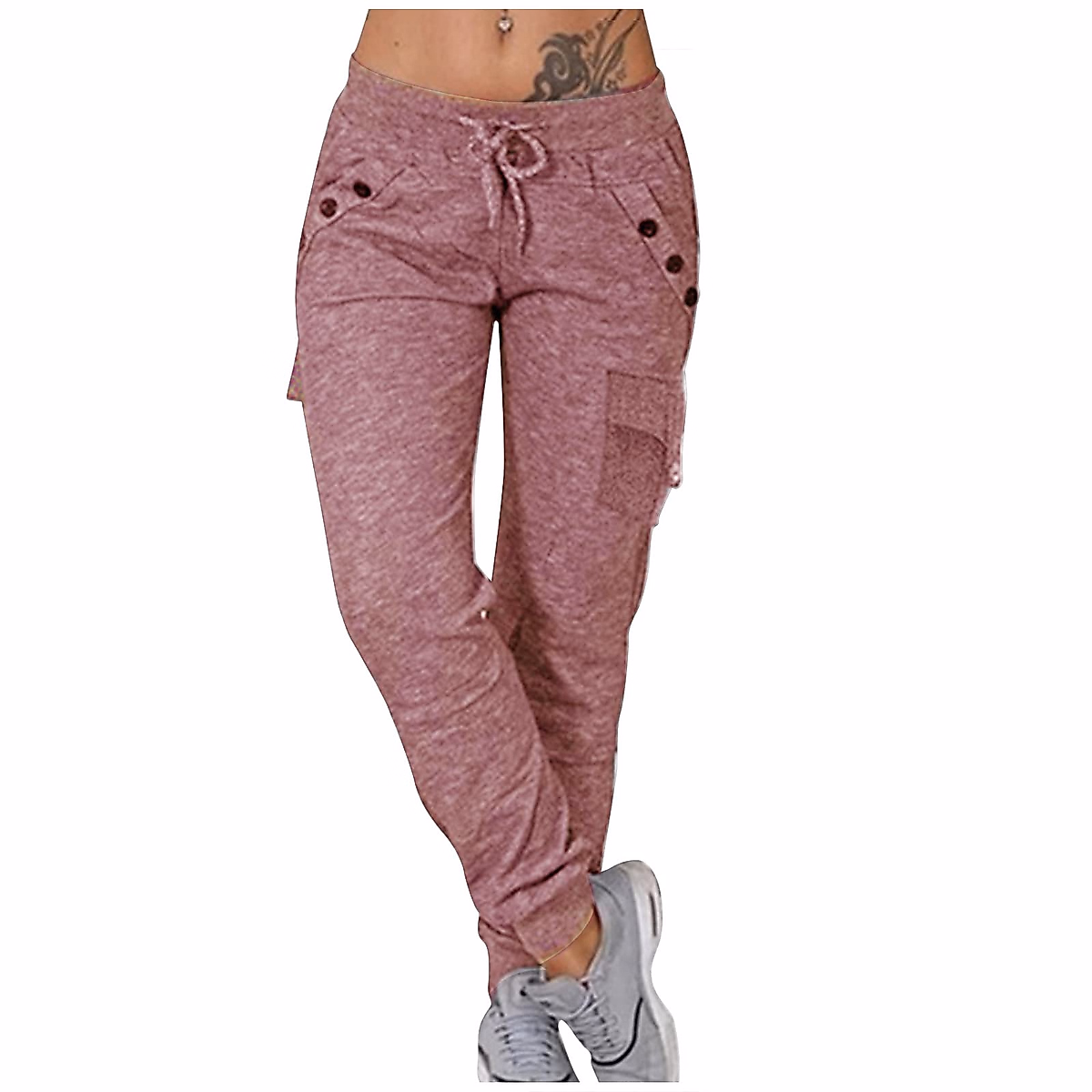 SMIDOW Womens Baggy Sweatpants with Pockets Drawstring Elastic Waist Cropped Jogger Running Pants Comfy Lounge Capris Petite Sweatpants for womenPink