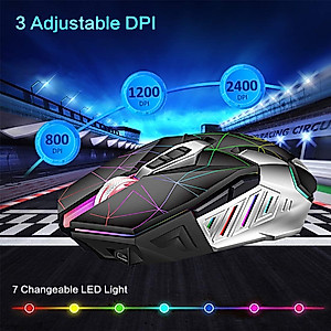 VEGCOO Wireless Gaming Mouse, Silent Click Wireless Rechargeable Mouse with Colorful LED Lights and 3 Level DPI Ergonomic Optical Gamer Mice for Laptop and Computer (C20 Black)