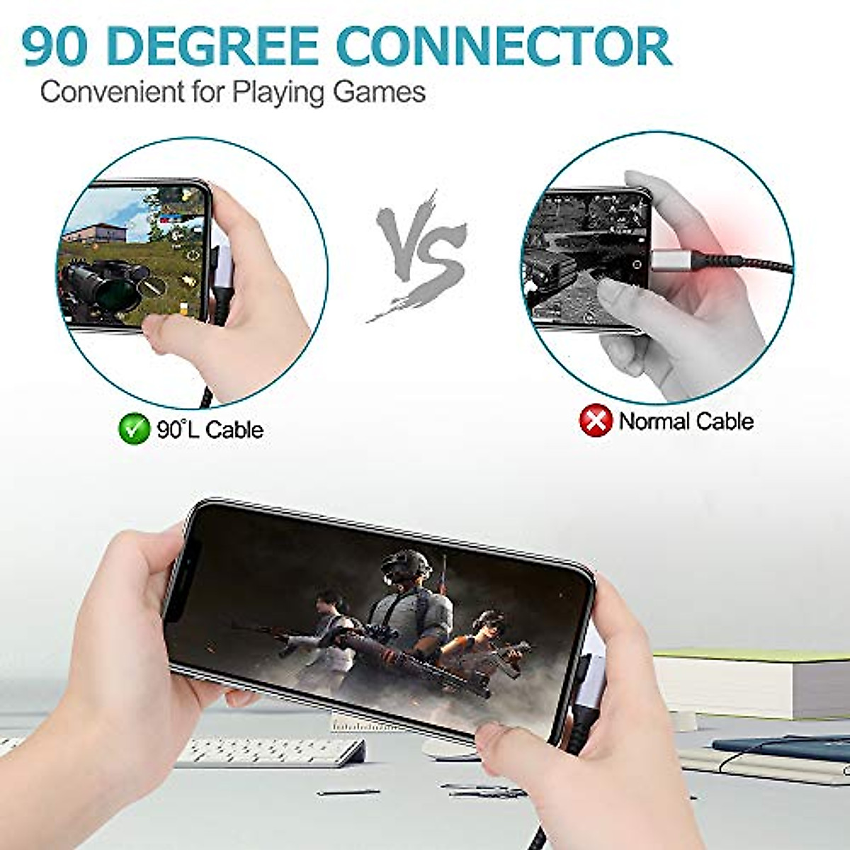 Peskaul Type C to Type C Cable 10ft 90 Degree 20V 5A 100W PD Fast Charge USB C to USB C Cable 100W Compatible with Samsung Galaxy Note 10 S9 S8, MacBook Air, iPad Pro 2018, Nintendo Switch