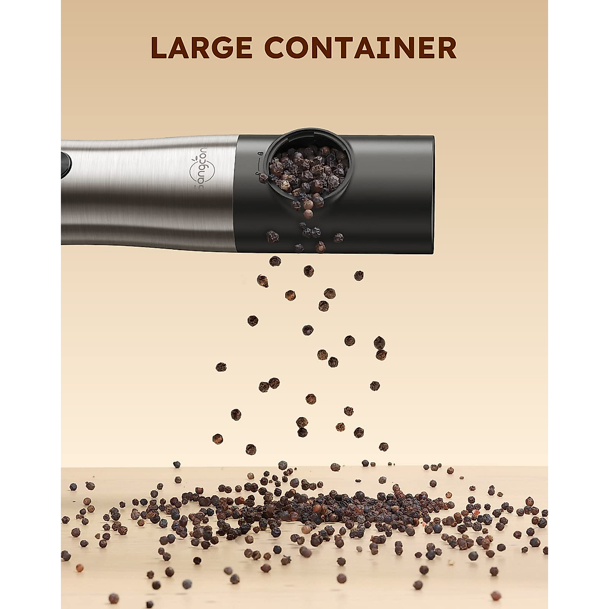 Sangcon Electric Salt and Pepper Grinder Set, Automatic Pepper Mills with LED Light, Battery Powered Salt and Pepper Shakers with Stand, Adjustable Coarseness, One-Handed Operation, Stainless Steel