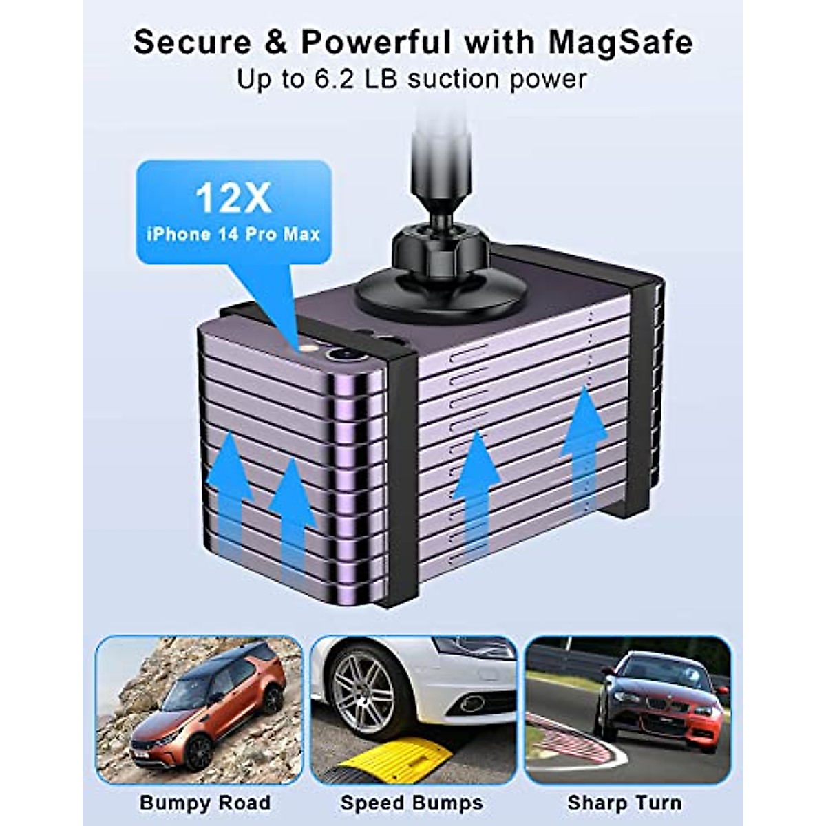 SUPERONE for MagSafe Car Cup Holder Phone Mount, [20 Strongest Magnets] Adjustable Gooseneck Cup Phone Holder for Car Compatible with iPhone 14 13 12 Series MagSafe Case & All Phone 【Tesla Compatible】