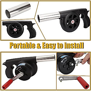 GkGk Hand Crank BBQ Fan, Portable Barbeque Air Blower with Manual Handle Speed Control and Metal Fan Blade for Outdoor Barbecue Fire Bellow, Camping and Hiking Picnic