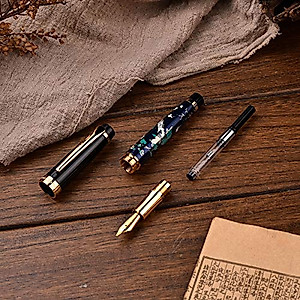Hongdian Fountain Pen Fine Nib Blue Barrel, Cloisonne Painting (Bird, Butterfly and Flower) with Metal Box