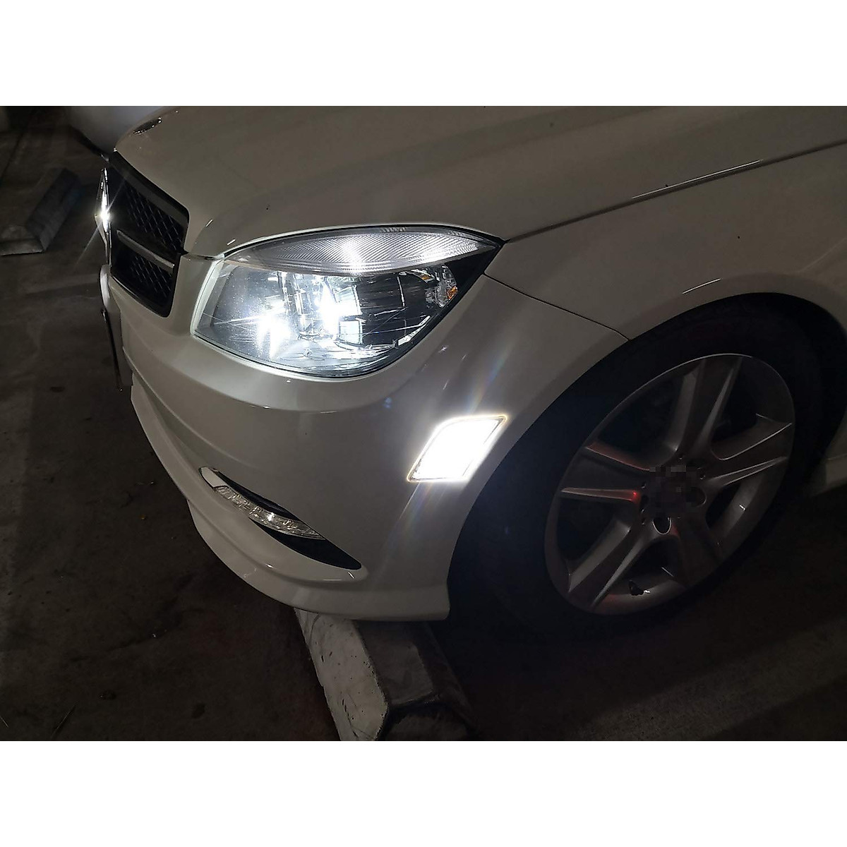 iJDMTOY Euro Clear Lens Front Side Marker Lights w/White LED Replacement Bulbs Compatible With 2008-11 Mercedes Pre-LCI W204 C250 C300 C350 & 2008-2013 C63 AMG, Replace OEM Amber Sidemarker Lamps