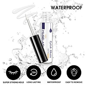 𝗦𝘂𝗽𝗲𝗿 𝗛𝗼𝗹𝗱 MUSELASH Latex Free False Eyelashes Glue Super Hold Clear Waterproof Strip Lashes Glue Hold Adhesives 5g 0.175oz Mink Lashes……