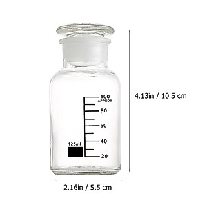 iplusmile Reagent Bottle Apothecary Jar, Glass Wide Mouth Reagent Bottle 125ml Capacity Laboratory Chemistry Sample Glass Bottle with Glass Stopper and Scale for Lab and Kitchen