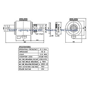 Konect Coaxial Lightning Arrestor RF Lightning Arrestor Surge Protector Adapter 1GHz BNC Female to BNC Female 230V Gas Tube