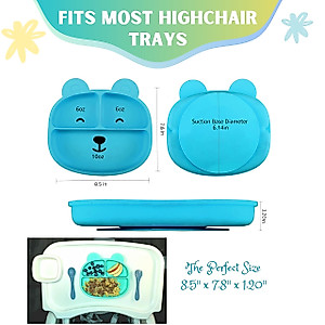 ANKSO Innovations 2 Pack-Silicone Suction Toddler Plates with Lids Divided| Baby Plates with Suction and Lids| BPA Free| Microwave/Dishwasher Safe| Divided Plates for Kids (Blue/Green)