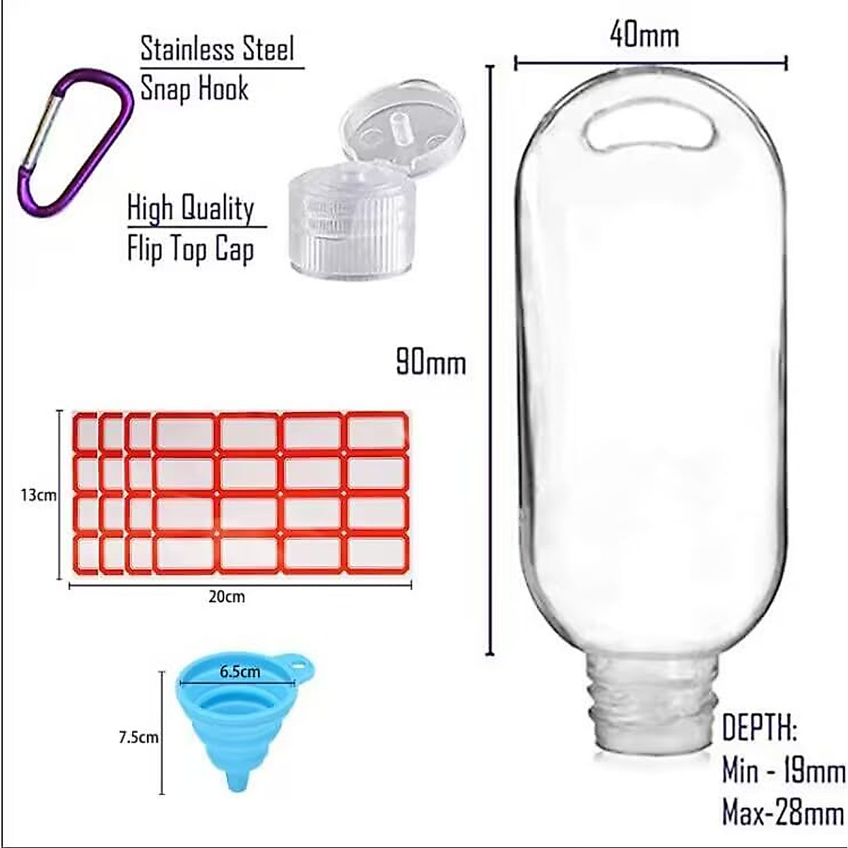 HATTIE 50Pack Travel Plastic Clear Keychain Bottles 50ml/2oz Portable Leakproof Squeeze Small Bottles With Flip Cap Refillable Empty Containers for Lotion Soap Toiletry