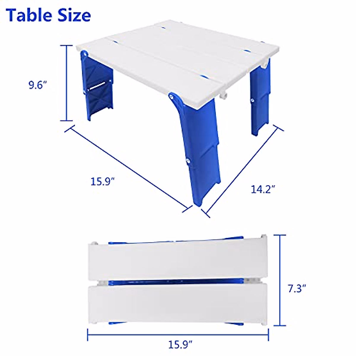 Portable Folding Beach Table for Sand Foldable Adjustable Side Table Desk for Camping Picnic BBQ with Carry Bag, Blue
