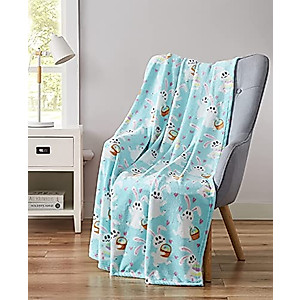 Home Decor Bunny Velvet Fleece Throw Blanket: Colorful Bunnies on The Egg Hunt Fun, Spring Summer (Easter Bunny)