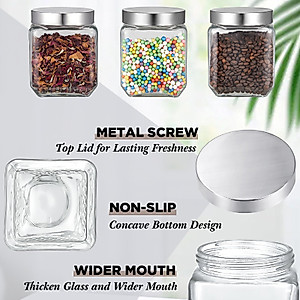 Roshtia 6 Pcs Square Glass Jars Food Storage Containers Glass Jars with Silver Metal Lids Square Glass Storage Containers with Lids Glass Canisters Airtight for Coffee Spices Food Kitchen (37 Oz)