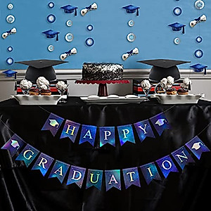 Iridescent Royal Blue Happy Graduation Banner Congrat Grad Garland Fishtail Flag Banner for Graduation Party Decoration Prom Party Supplies