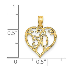Solid 14k Yellow Gold 50 in Heart Cut-out Pendant Charm - 19mm x 14mm