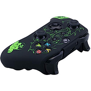 YoRHa Laser Carving Silicone Cover Skin Case for Xbox One S/Xbox One X Controller x 1(BH) with Thumb Grips x 10