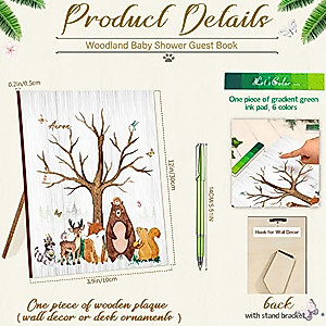 Woodland Fingerprints Tree Guest Book Baby Shower Guest Book with Ink Pad Wooden Plaque Alternative Guestbook with Ballpoint Pen Bears Sign in Guest Book Gift for Baby Shower Birthday Party Wedding