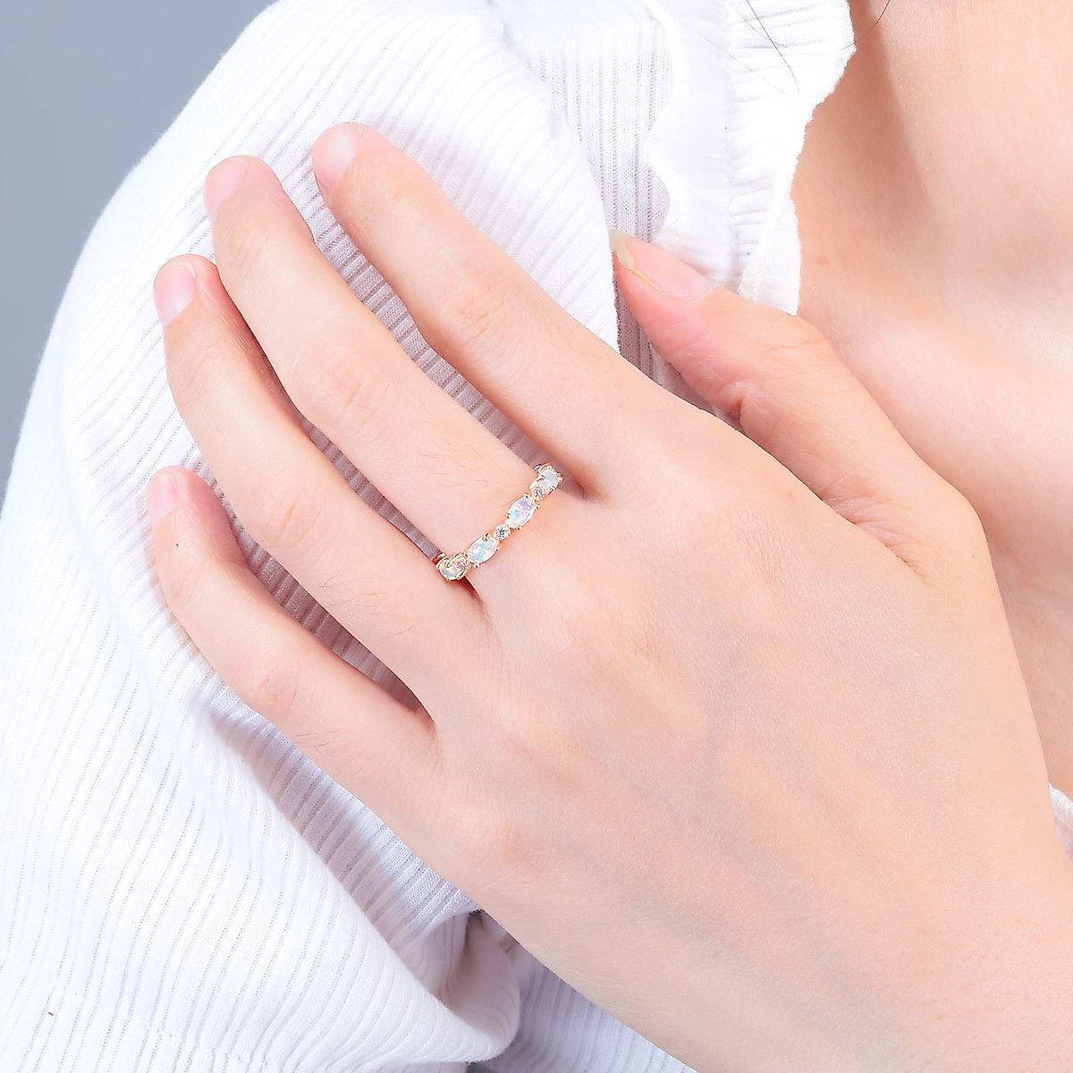 CiNily Gold Rings 14K Gold Plated Created Opal Rings for Women Engagement | Wedding | Eternity Bands Cubic Zirconia Promise Rings for Her Diamond Accents Ring Size 6-10.5