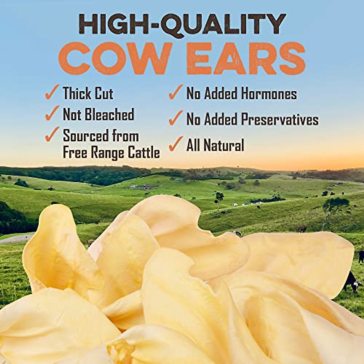 Premium Cow Ears For Dogs, Thick Cut & All-Natural Whole Ears, 100% Grass Fed Beef, No Additives Or Hormones, Safe Rawhide Alternative, Great Dog Treat Alternative To Pig Ears, Bully Sticks, Dog Bones