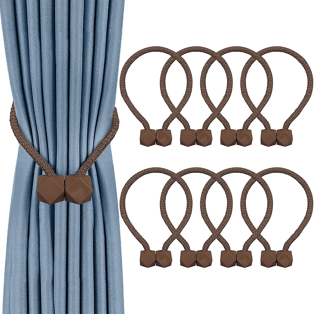 Buyshop 8 PCS Magnetic Curtain Tiebacks, European Style Convenient Drape Tie Backs, Decorative Drape Tie Backs Holdback Holder for Window Draperies，No Tools Required