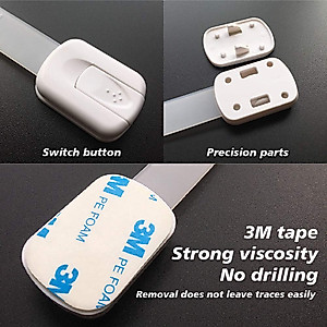 10 Pieces Adjustable Child Safety Lock, Baby Proofing Cabinet Lock, No Tools or Drilling, for Cabinets, Drawers, Appliances, Toilet Seat, Refrigerator, Oven, Window etc(7.5X1.4 Inch) White.