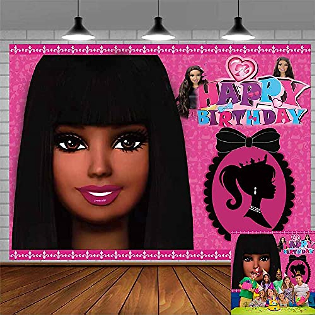 Black Barbie Party Backdrop Pink Photography Background Glamour Girl Lady Birthday Party Banner Cake Table Decoration Decor Props Photo Shoot 7x5Ft