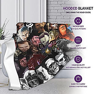 Horror Movie Wearable Hoodie Blanket, Halloween Movie Throw Flannel Fleece Blanket for Bedding Couch Sofa Living Room Throws Home Decoration 80"X60"