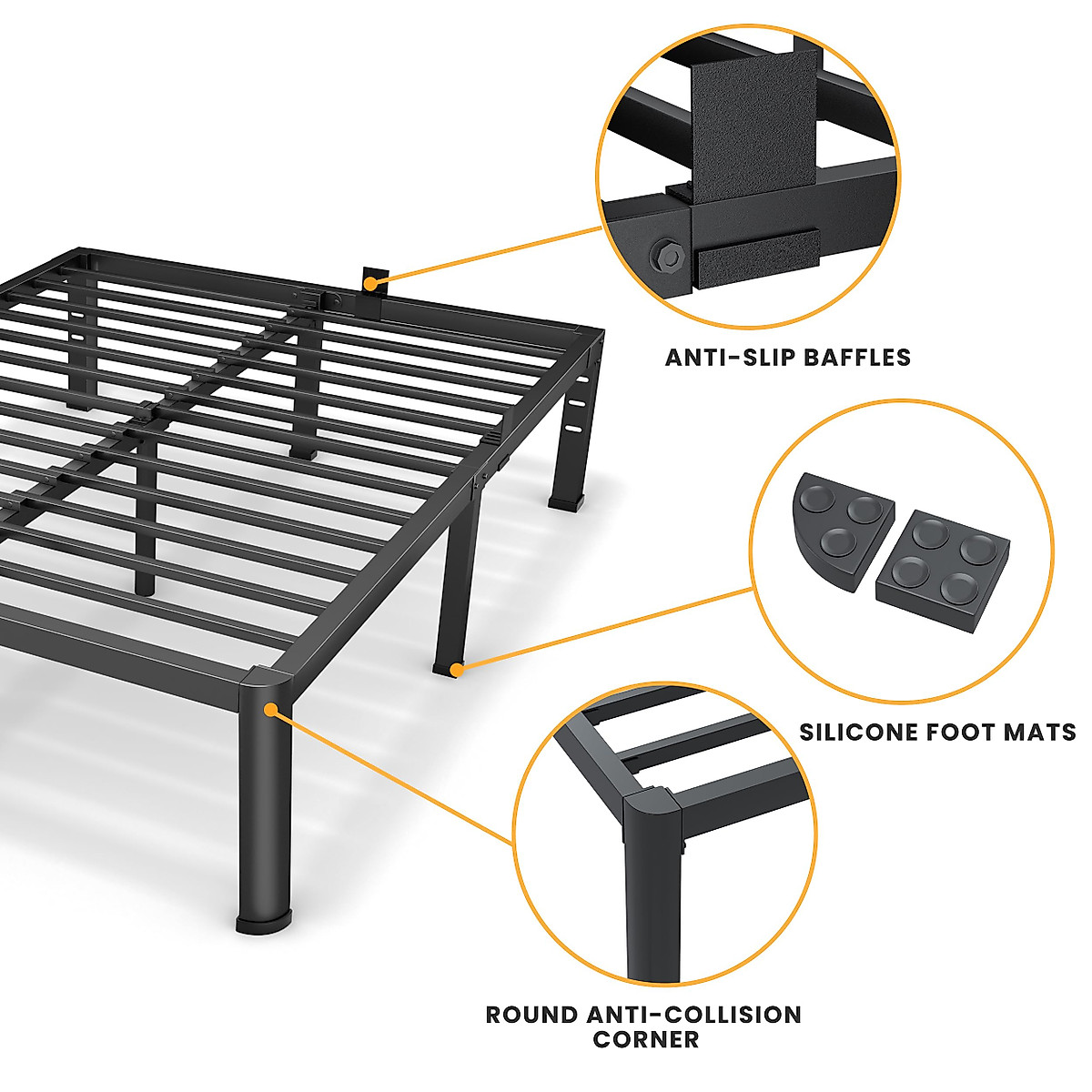 Superay 20 Inch King Size Metal Platform Bed Frame with Round Corners, Storage Space Under High Bed Frame-Heavy Duty Steel Slats Support, Noise Free - Easy Assembly - No Box Spring Needed
