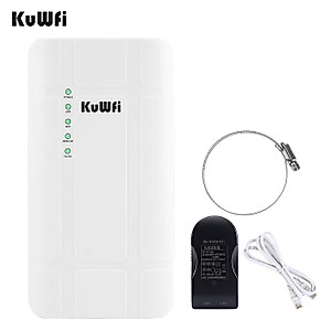 KuWFi 300Mbps Outdoor 4G LTE CPE WiFi Router with Sim Card Slot CAT4 SIM Routers with POE Adapter Work with IPcamera or Outside WiFi Coverage (US Version B2/B4/B5/B12/B13/B14/B66/B71)