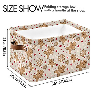 Flradish 2PCS Christmas Gingerbread Large Collapsible Storage Bins,Canvas Fabric Foldable Storage Bins with Handles Open Home Storage Bins Boxes Toy Storage Basket
