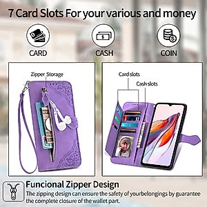 DAMONDY for Xiaomi Redmi 12C Zipper Wallet Case,Xiaomi Redmi 12C Case,Premium Magnetic Closure Stand Function Folio PU Leather Flip Cover Inner Soft TPU Case for Xiaomi Redmi 12C -Purple