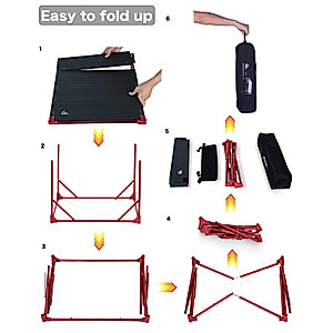 iClimb Extendable Folding Table Large Tabletop Area Ultralight Compact with Hollow Out Tabletop for Camping Backpacking Beach Concert BBQ Party, Three Size (Black - S + Hanger)