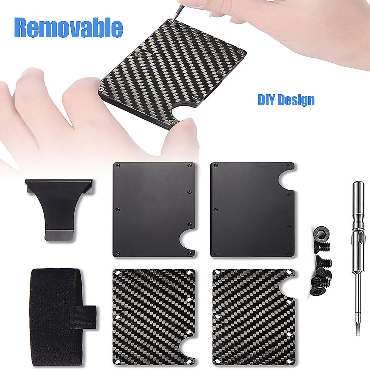 YHF RFID Blocking Money Clip Wallets for Men & Women - Minimalist Wallet Credit Card Holder/Organizer - Carbon Fiber Wallets Slim Ideal Gift For Mens Women(Silver)