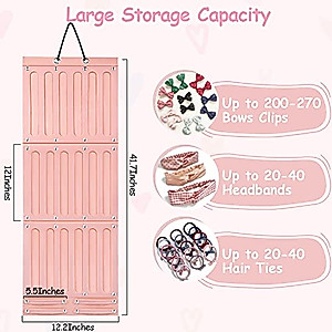 Globalstore Baby Hair Accessories Storage, Bow Holder Baby Headband Holder Organizer Hanging Hair Clips Storage Hanger with 21 Detachable Felt Ribbons for Baby Girl Hair Ties, Soft Pink