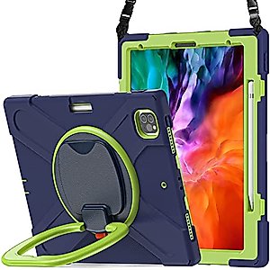 SCSVPN iPad Pro 12.9 Case 4th/3rd Generation, Full Heavy Duty Shockproof Protective Cover for iPad Pro 12.9 inch 2020/2018 with Pencil Holder - 360 Rotating Stand - Handle/Shoulder Strap, Navy Green